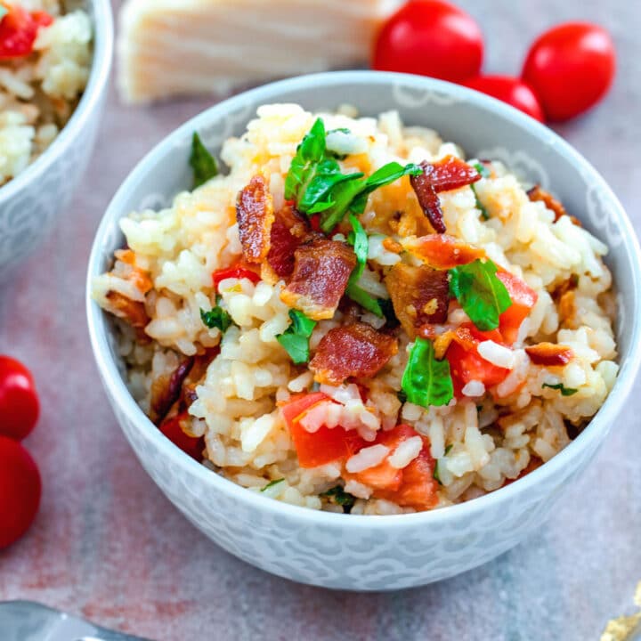 Bacon, Basil, and Tomato Risotto Recipe {BLT Risotto} | We are not Martha