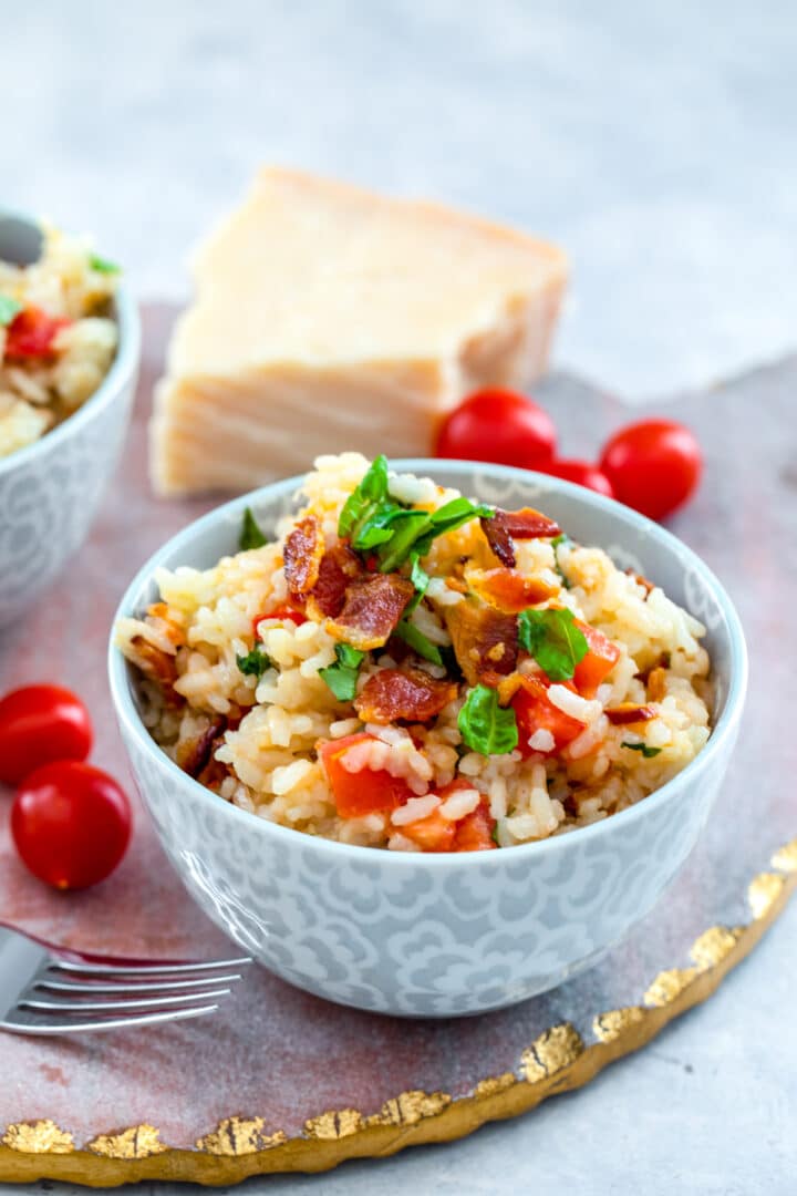 BLT Risotto Recipe {bacon, basil, and tomato) - We are not Mrtha