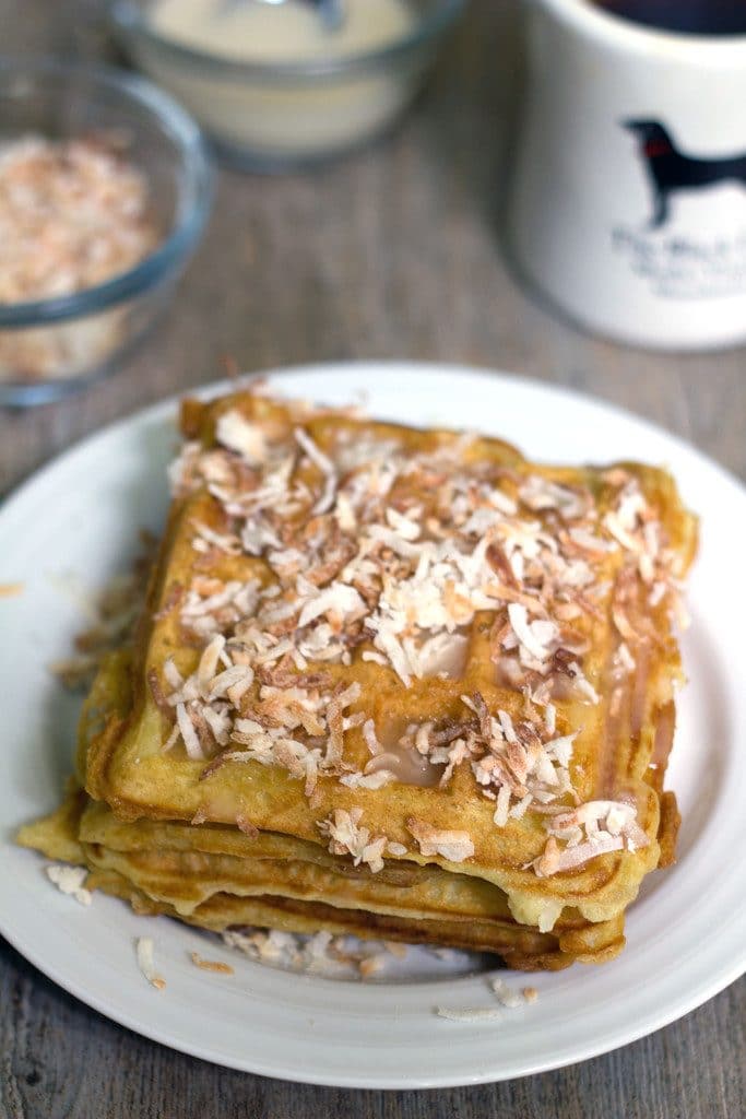 Coconut Waffles with Vanilla Coconut Glaze Recipe | We are not Martha