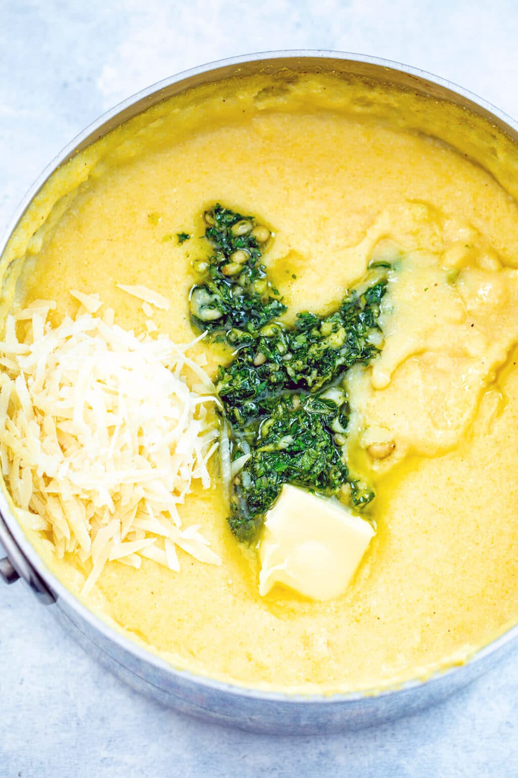 Pesto Polenta with Crispy Kale, Bacon, and Egg - We are not Martha