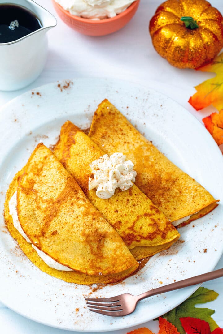 Pumpkin Crepes with Maple Cream Cheese Filling - We are not Martha