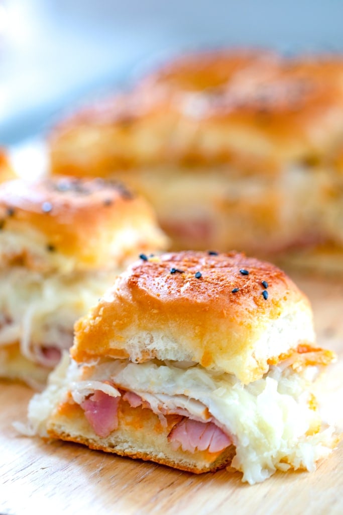 Turkey, Ham, and Swiss BBQ Reuben Sliders Recipe | We are not Martha
