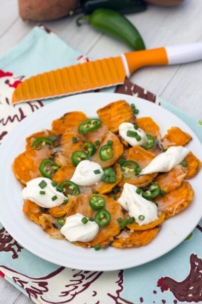 Wavy Sweet Potato Nachos with Whipped Goat Cheese (and a Crisp giveaway!)